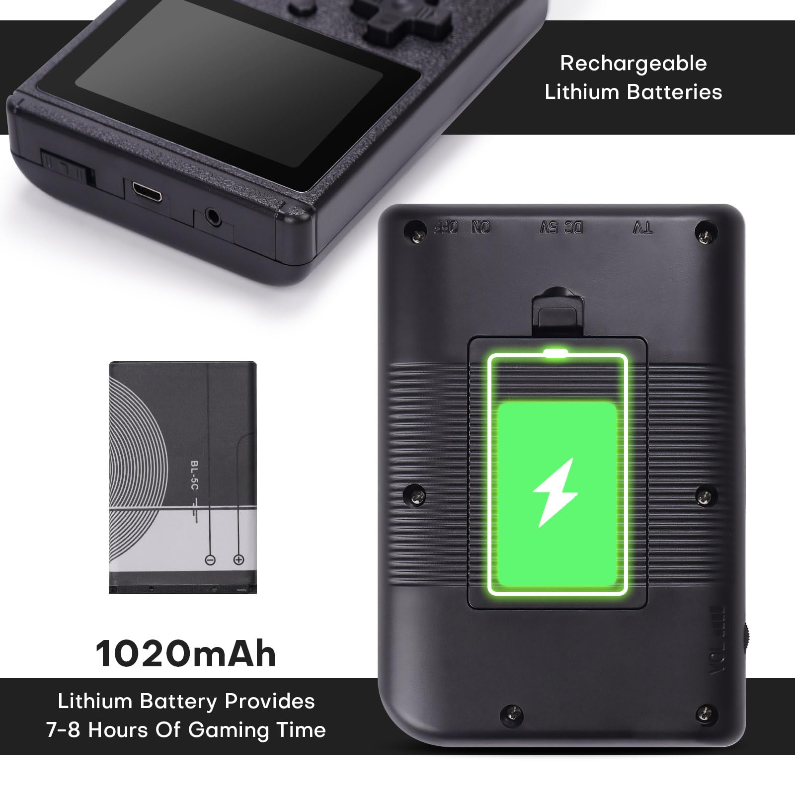 Handheld Game Console with Classical Retro Single and 2 Players, 3.0 Inch Gameboy Kids Screen Portable Retro Video Game Console Support TV Connection(400 Black Games)