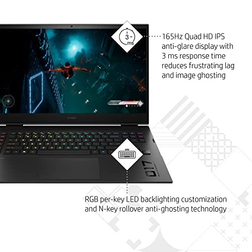 HP OMEN 17 inch Laptop, QHD 165Hz Display, 3ms Response Time, Intel Core i7-13700HX, 16 GB RAM, 512 GB SSD, NVIDIA GeForce RTX 4070 GPU (8 GB), Windows 11 Home, 17-cm2020nr (2023), Black