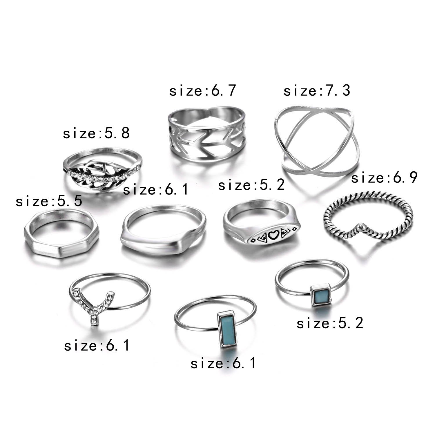 Gmai Bohemian Vintage Women Crystal Joint Knuckle Nail Ring Set of 10 pcs Finger Rings Punk Ring Gift (Punk)