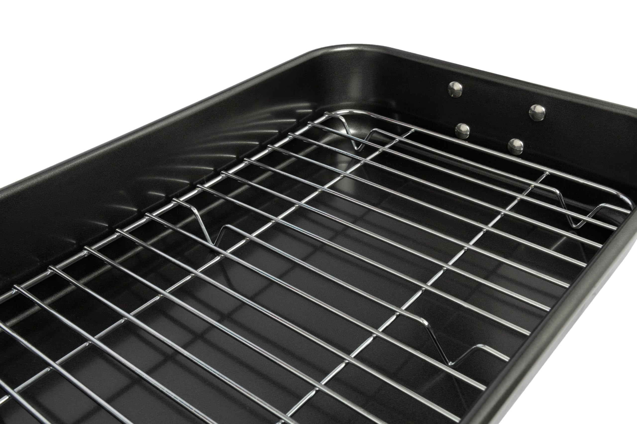 Roasting Pan with Rack and Handles - 15 Inch Carbon Steel Roaster Pan for Oven - Large Roaster Pot for Turkey Chicken Meat & Vegetables, Dishwasher Safe, Heavy Duty, Black