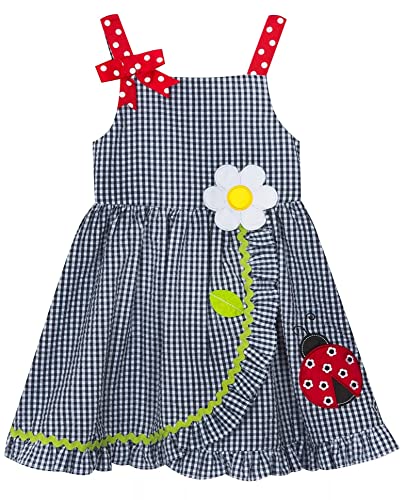 Rare Editions Girls 12M-6X Navy Gingham Red Ladybug Seersucker Dress (Ladybug Daisy-Navy, 6-9M)