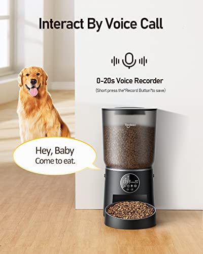 Tccbac Automatic Cat Feeder, 5L Timed Dog Feeder Food Dispenser with Desiccant& Voice Recorder Function, 1-6 Meals Per Day,1-20 Portion Per Meal Stainless Steel Bowl for Pet