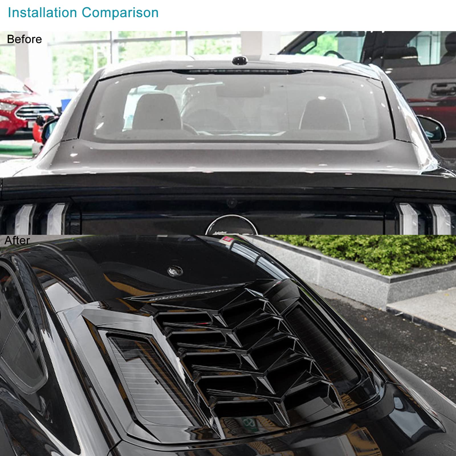 MIC Upgrade Rear Window Louvers Compatible with Mustang 2015-2021,Windshield Sun Shade Cover,GT Lambo Style Generation Ⅱ (Gloss Black)