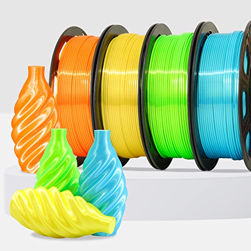 OEM MIKA3D 1.75mm Silk Shiny PLA 4 in 1 Bright Colors 3D Printer Filament Bundle Pack: Silk Yellow/Lime Green/Orange/Sky Blue, Each Spool 250g, 4 Spools Packed, Total 1Kg 3D Printing Material