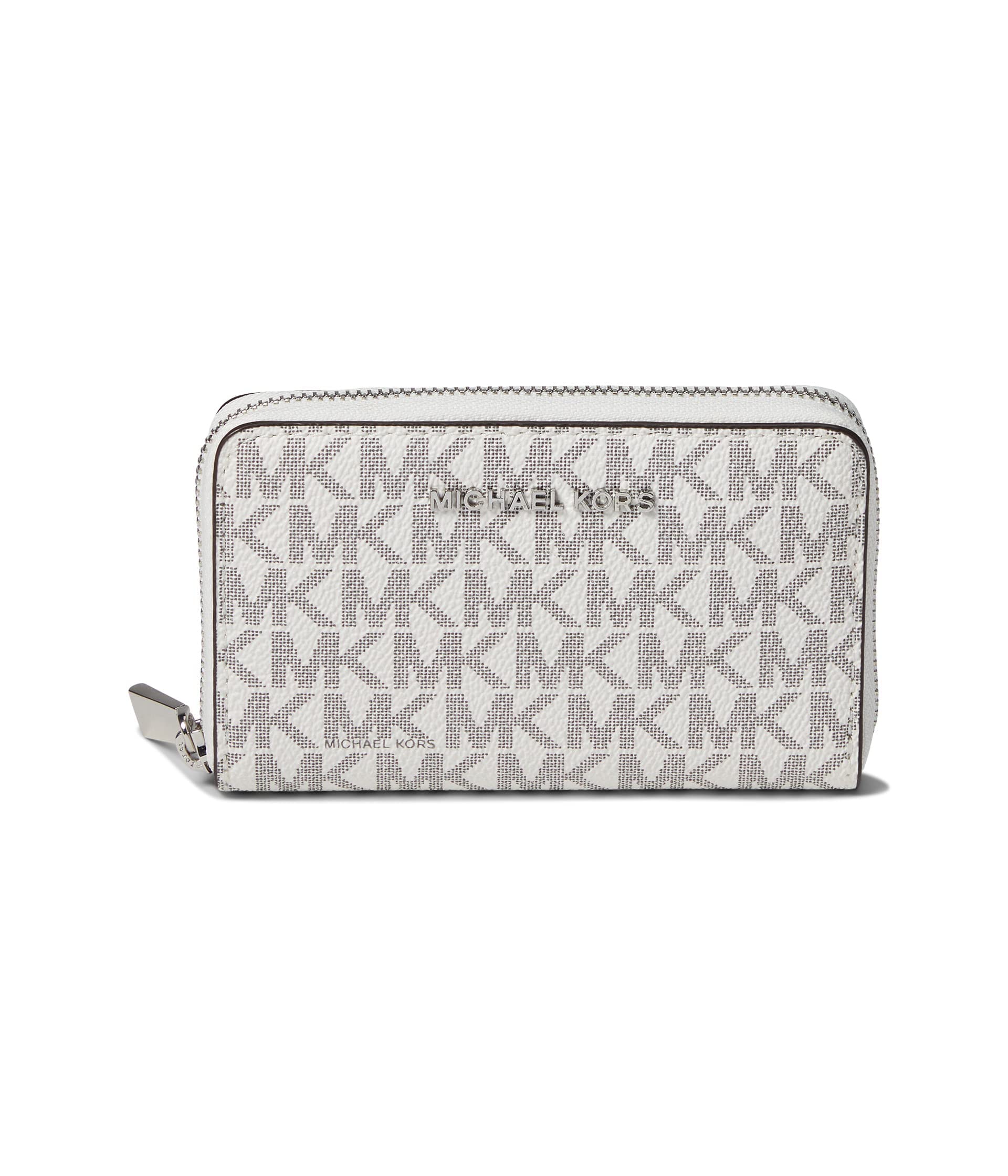 Michael Kor womens Jet Set Small Zip Around Card Case Optic White/Black One Size