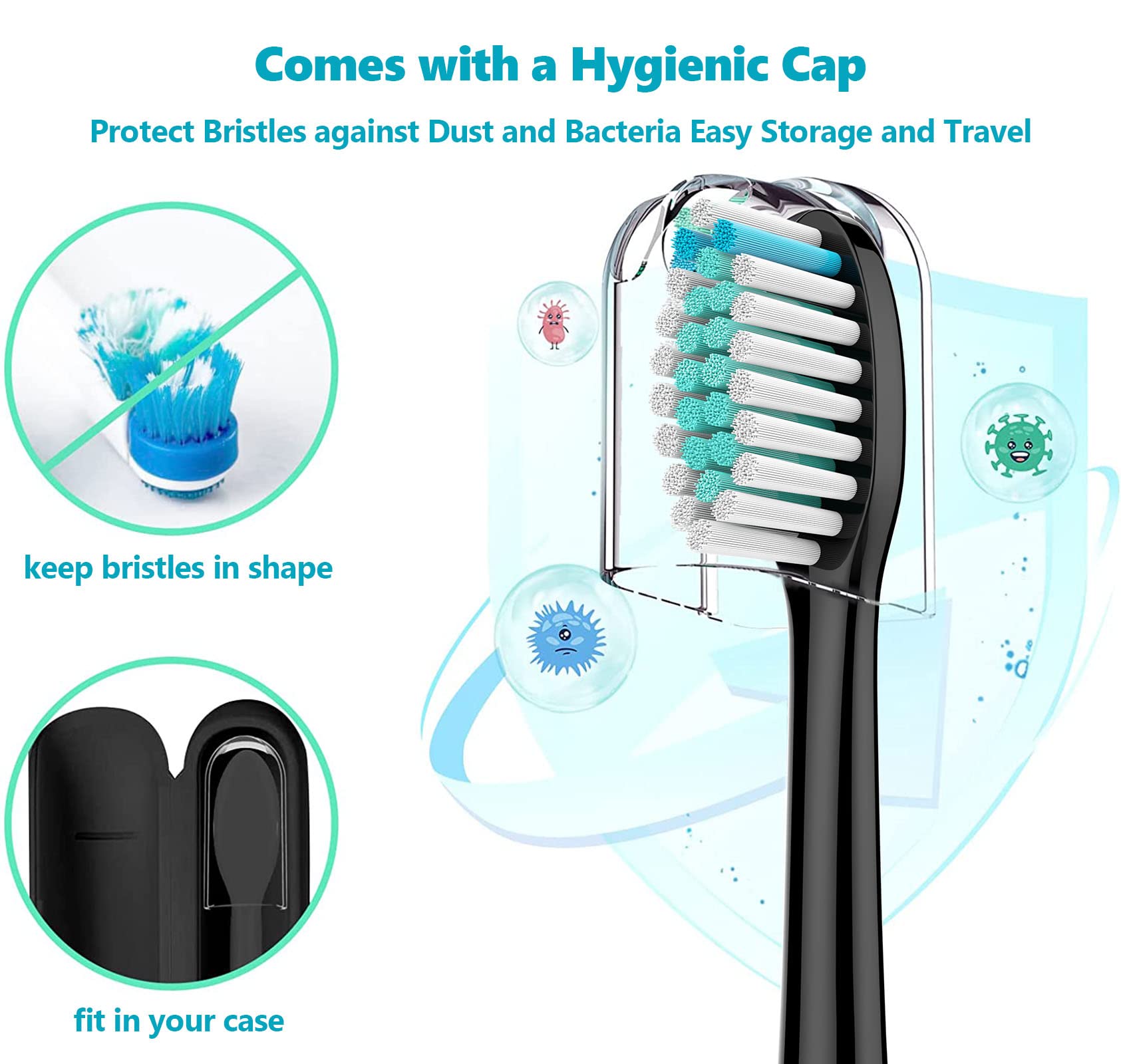 Replacement Toothbrush Heads Compatible with Philips Sonicare, 8 Brush Heads (3rd Gen, 2023 Release) (Black)