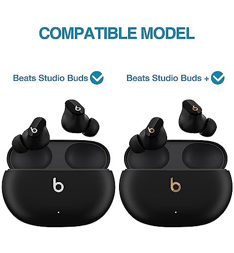 SURITCH Case for Beats Studio Buds 2021, Studio Buds+ Plus 2023 Protective Case Cover with Carabiner Keychain, Skin-Friendly TPU Shockproof Protector for Earbuds Charging Case Accessories, Black