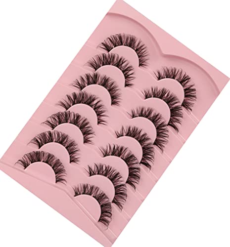 Pooplunch False Eyelashes Cat Eye Look DIY Cluster Lash Natural Flares Extension-Look Wispy Short Faux Mink Lashes Fake Eyelash Strips 7 Pairs Multipack