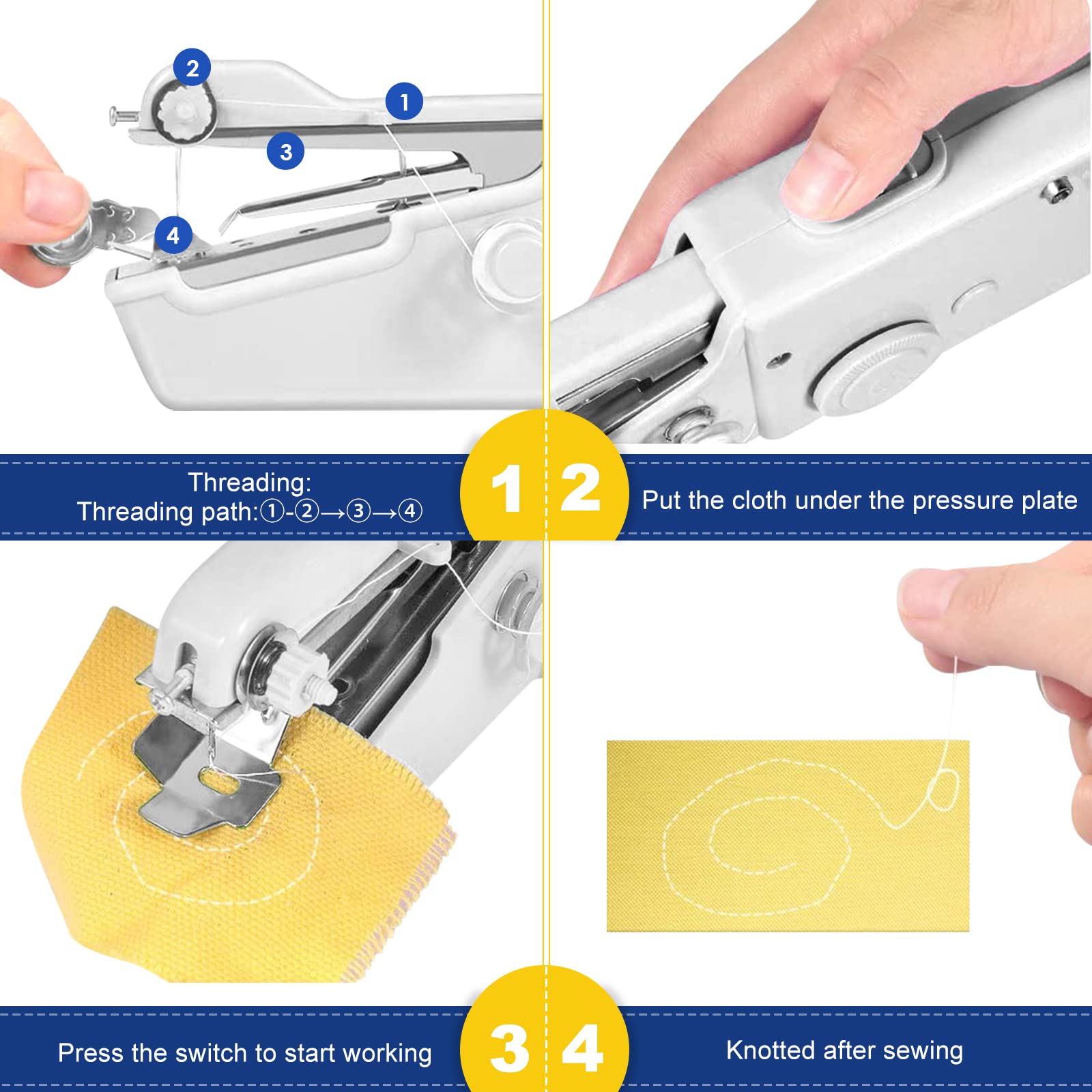 Handheld Sewing Machine Practical Sewing Tool,Mini Sewing Machine for Quick Stitching,Portable Sewing Machine Suitable for Home,Travel and DIY,Electric Handheld Sewing Machine for Beginners,White