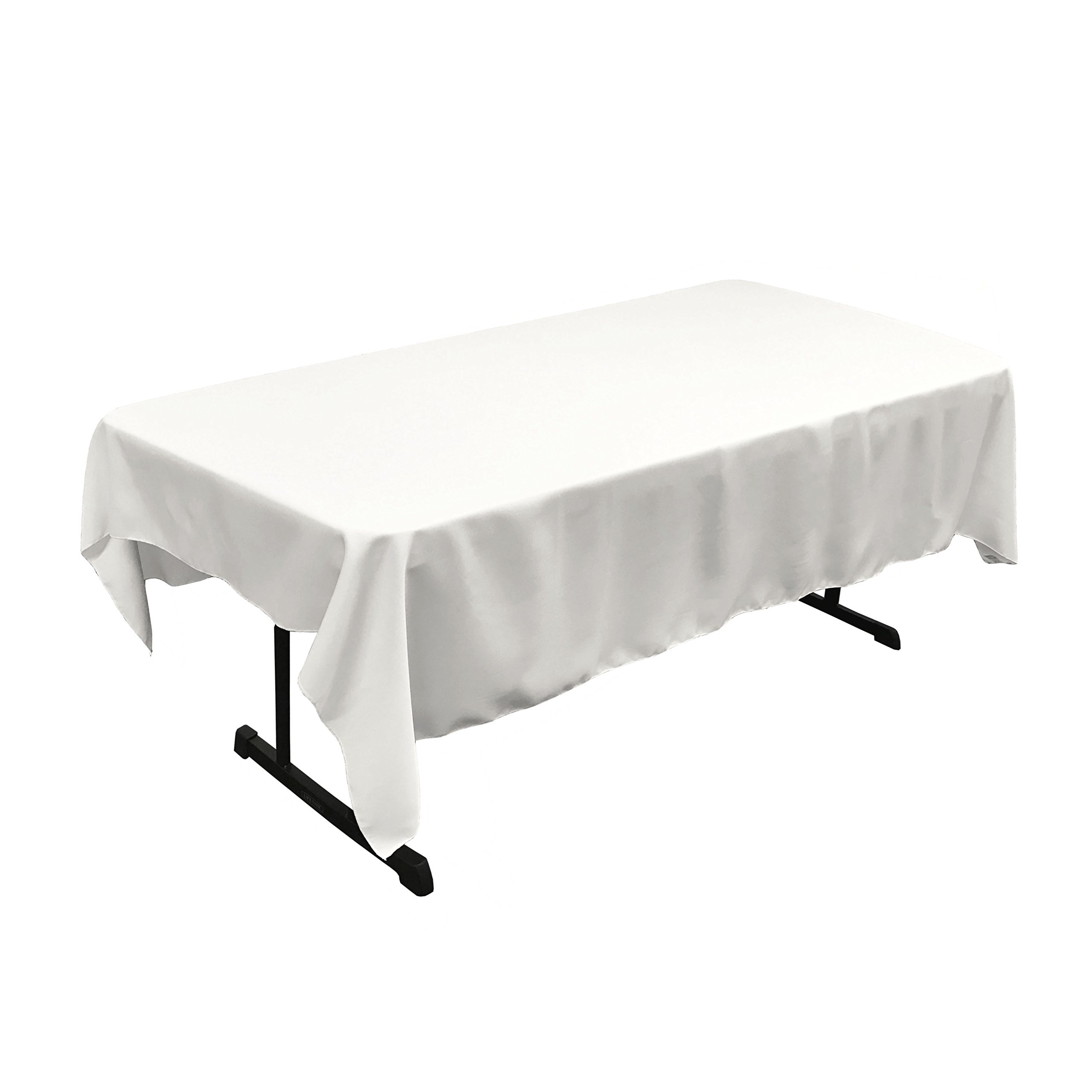 LA Linen Polyester Poplin Washable Rectangular Tablecloth, Stain and Wrinkle Resistant Table Cover 60x84, Fabric Table Cloth for Dinning, Kitchen, Party, Holiday 60 by 84-Inch, White