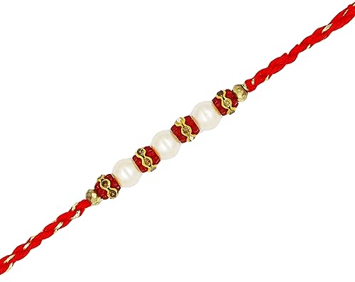 Traditional White Pearl Rakhi for Brother Multicolor Beautiful & Designer Thread Raksha Bandhan Rakhi for Loving Brother Bhai RURAKH0040