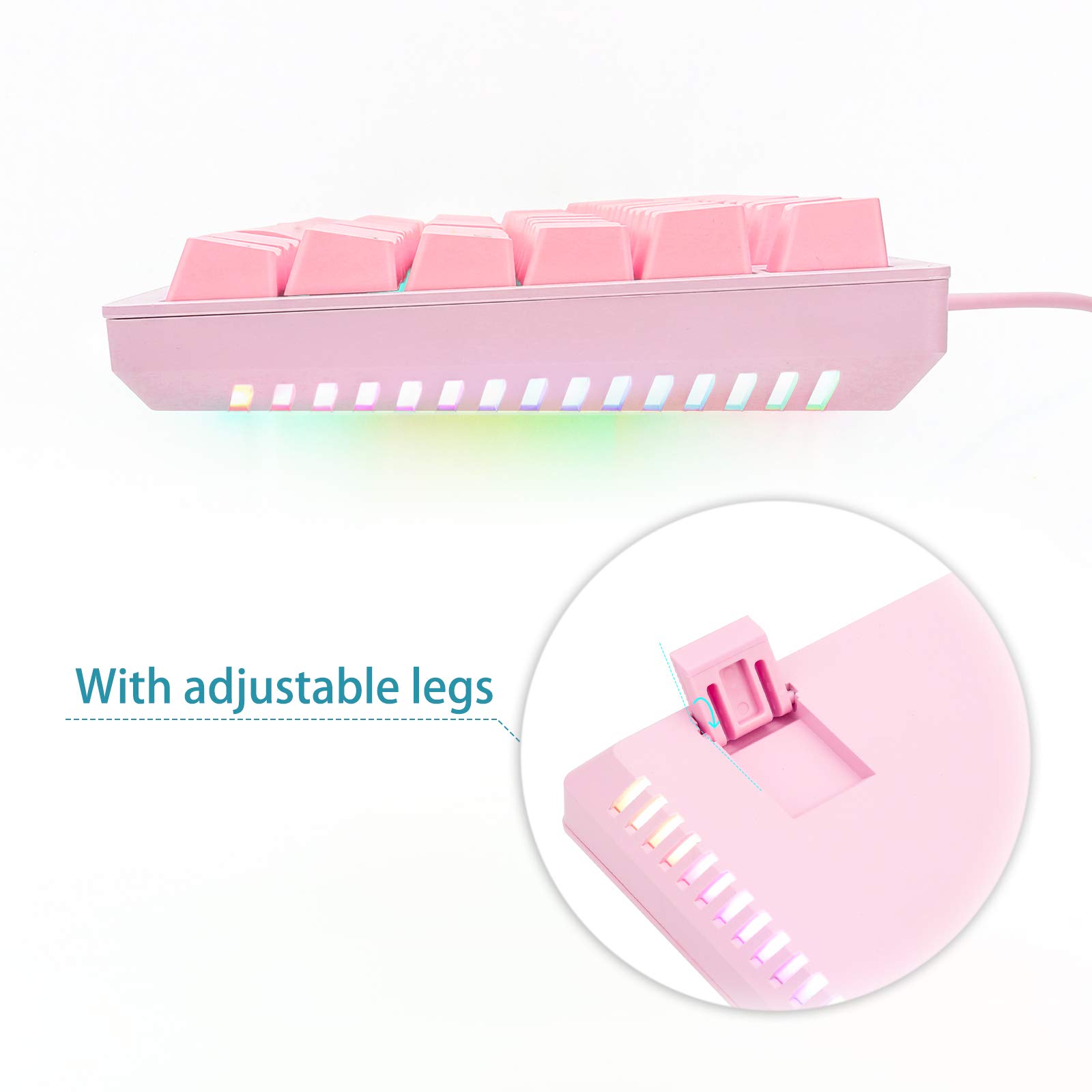 HUO JI E-Yooso K-620 Mechanical Gaming Keyboard, RGB Side Lit and LED Backlit with Blue Switches, Tenkeyless 87 Keys Anti-Ghosting for Mac, PC, Cute Pink