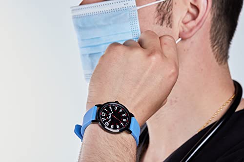Speidel Original Scrub Watch™ Nurses Doctors Medical Professionals Students Men Women Easy Read Dial Military Time Red Second Hand Silicone Band Water Resistant-Black