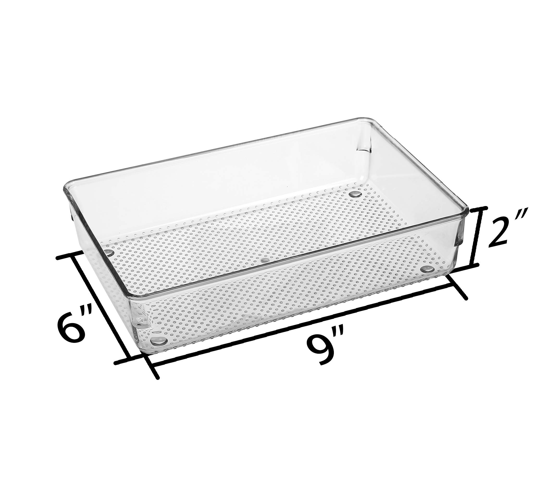 YFEEN 4 Pack Large Size White Plastic Desk Drawer Dividers Drawer Organizer Wide Tray for Makeup,Kitchen Utensils,Jewelries and Gadgets 9ββx6ββ