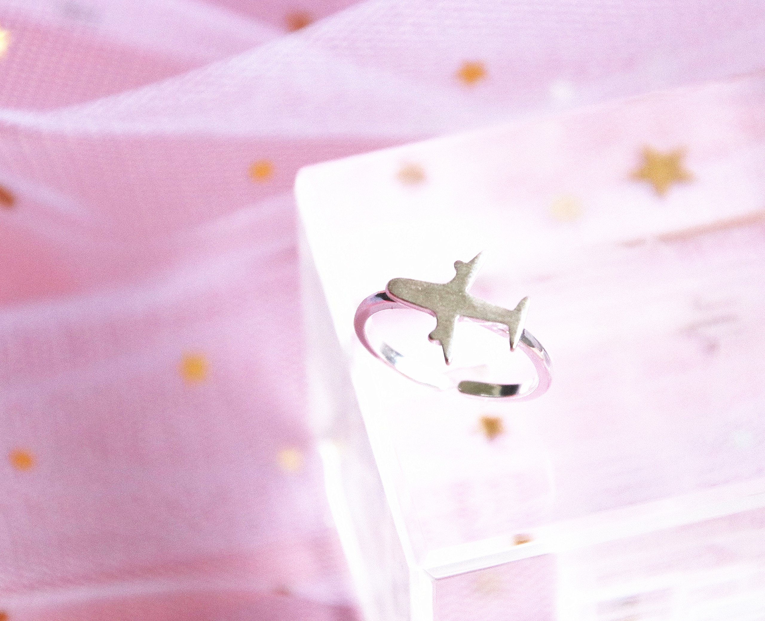 Helen de Lete Frosted Airplane 925 Sterling Silver Open Ring