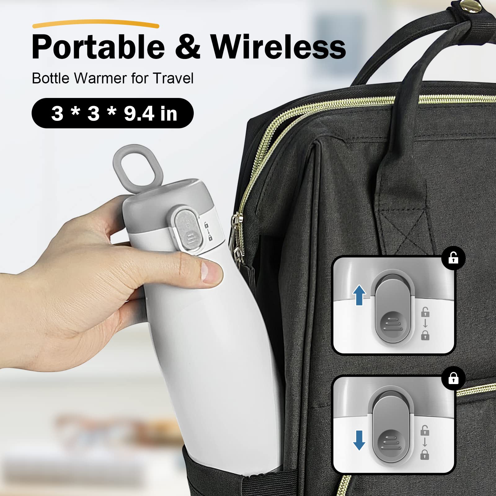 Portable Water Warmer, ALVOD Bottle Warmer for Baby Formula, Milk, Breastmilk, 10.8 Ounce Travel Water Warmer Rechargeable with Precise Temp Control LCD Display, Keep Warm & Leak-Resistant for Outdoor