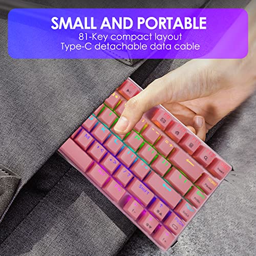 HUO JI E-Yooso Z-88 RGB Mechanical Gaming Keyboard, Blue Switches, 60% Compact 81 Keys for Mac, PC, Cute Pink