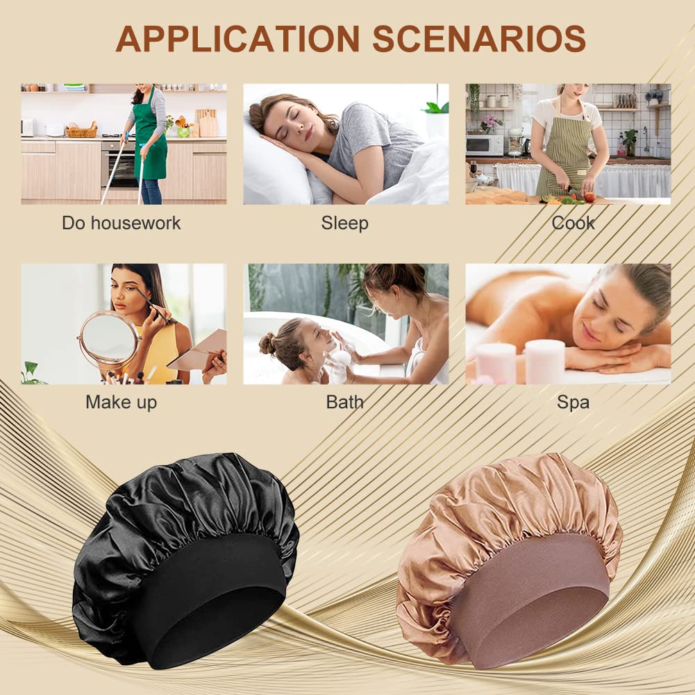 Satin Bonnet 2PCS Silk Bonnet Hair Bonnet for Sleeping Satin Cap Extra Large Reversible for Women Curly Natural Hair Blush Silk Hair Wrap for Sleeping, Soft and Comfortable Silk Sleep Cap