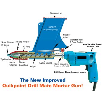 Quickpoint Mortar Gun Drill Adaptor - Perfect For tuckpointing, brick work, stone work, thin brick, grouting, crack repair, and glass block