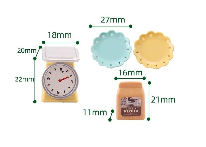 Miniature Dollhouse Kitchen Set 1:12 Decoration Waffle Maker Toaster Scale Stand Mixer Flour 10PCS Modern Mini House Furniture Accessories Kit Pretend Play (Yellow)