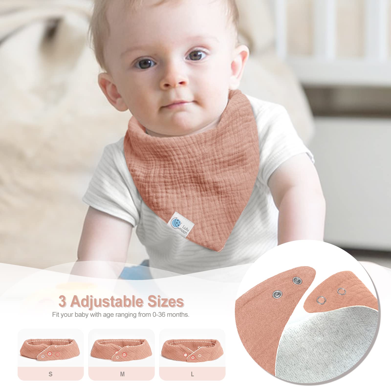 lulumoon Muslin Baby Bandana Bibs – Cotton Drooling Bibs for Teething Baby, 6Pack Solid Colors Muslin Bandana Drool Bibs
