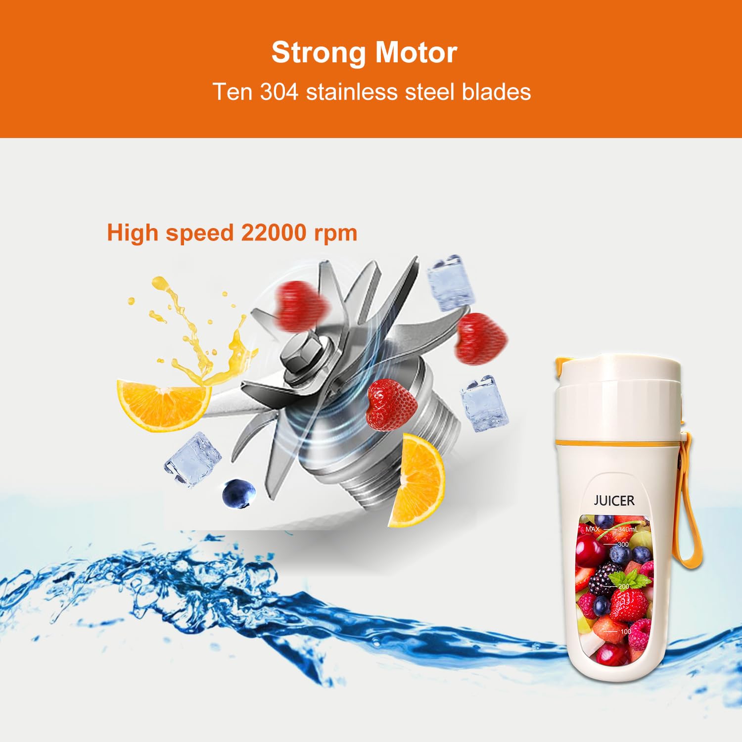 Smoothie Blender, Portable Personal Blender for Smoothies,16 oz Mini Blender Juicer with Straw, Type-C USB Rechargeable,10 Blades Juicer, Mini Fruit Juice Mixer, Office Picnic Travel (White)