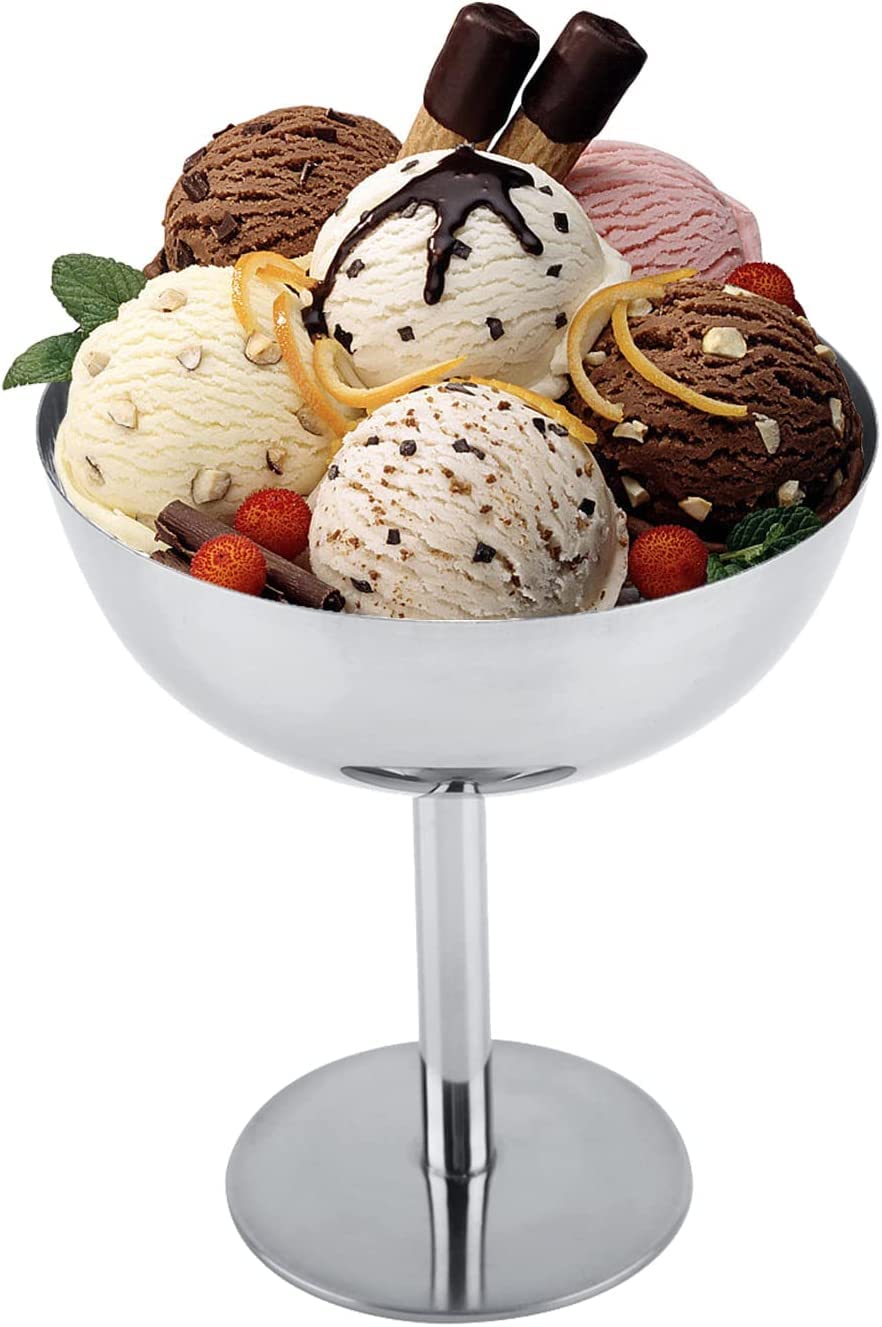 LIZEALUCKY Stainless Steel Ice Cream Goblet Cups Serving Dessert Dish Bowls for Salad Fruit Cereal Pudding for Home Hotel Restaurants Parties(Tall)