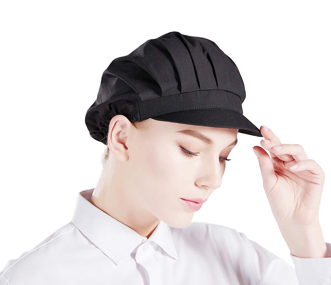 Nanxson 3pcs Unisex Chef Hat Elastic Chef Cap Kitchen Baking Cooking Hat for Men Women with Brim CF9035 Black