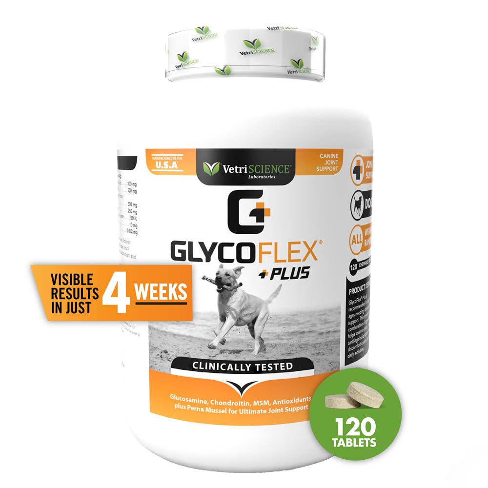 VETRISCIENCE GlycoFlex Plus Hip and Joint Supplement for Dogs, Chewable Tablet â€“ Extra-Strength Joint Support with Green Lipped Mussel, Chondroitin, and Glucosamine for Dogs