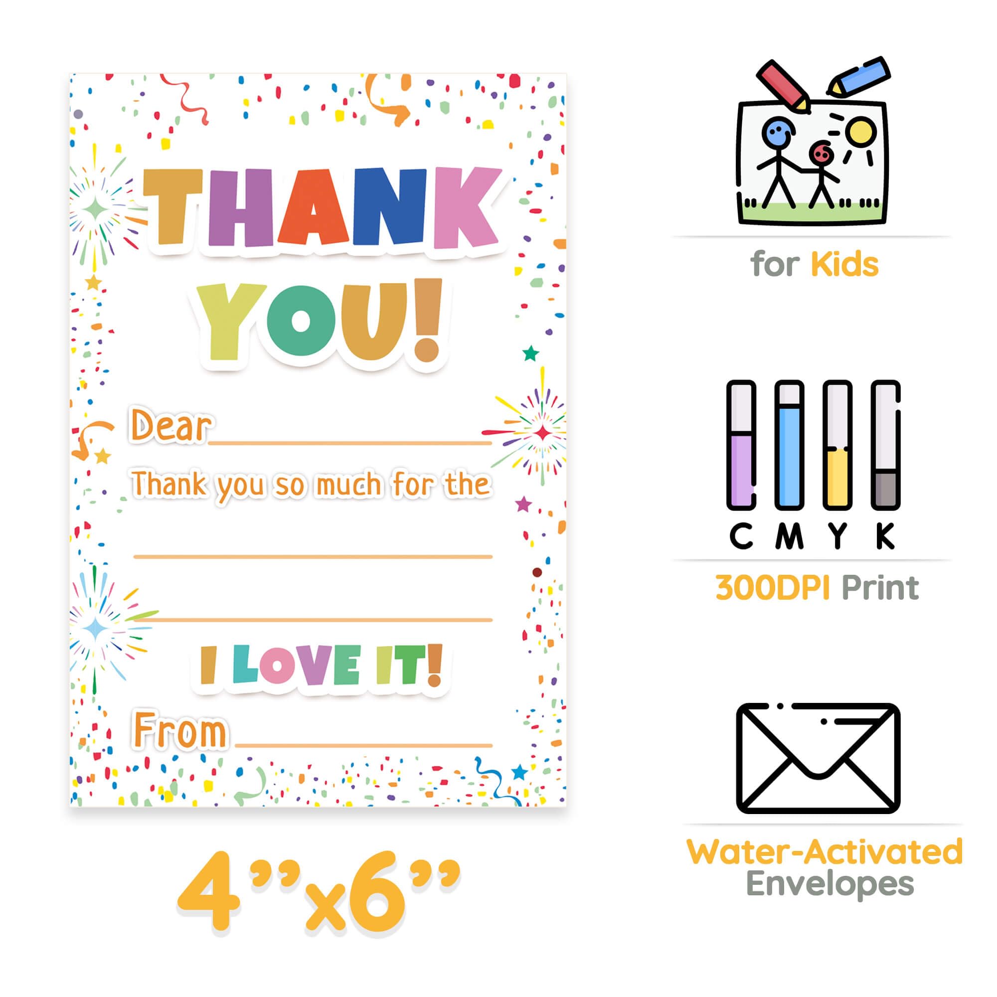 Vusnud 72Pcs Kids Thank You Cards, Fill in The Blank Thank You Notes with Envelopes from Teacher for Birthday (4x6 In)