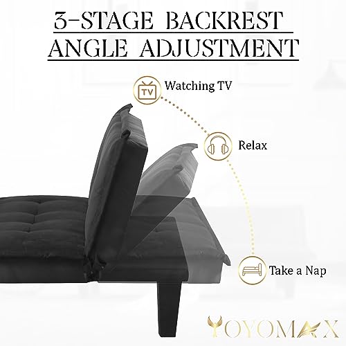yoyomax Futon Convertible Couch,Breathable Fabric Folding Sofa Bed Easy to Clean-Ideal for Living Room,Bedroom, Apartment and Office-Compact Design for Spacing Saving, 62" D x 30" W x 28.3" H, Black