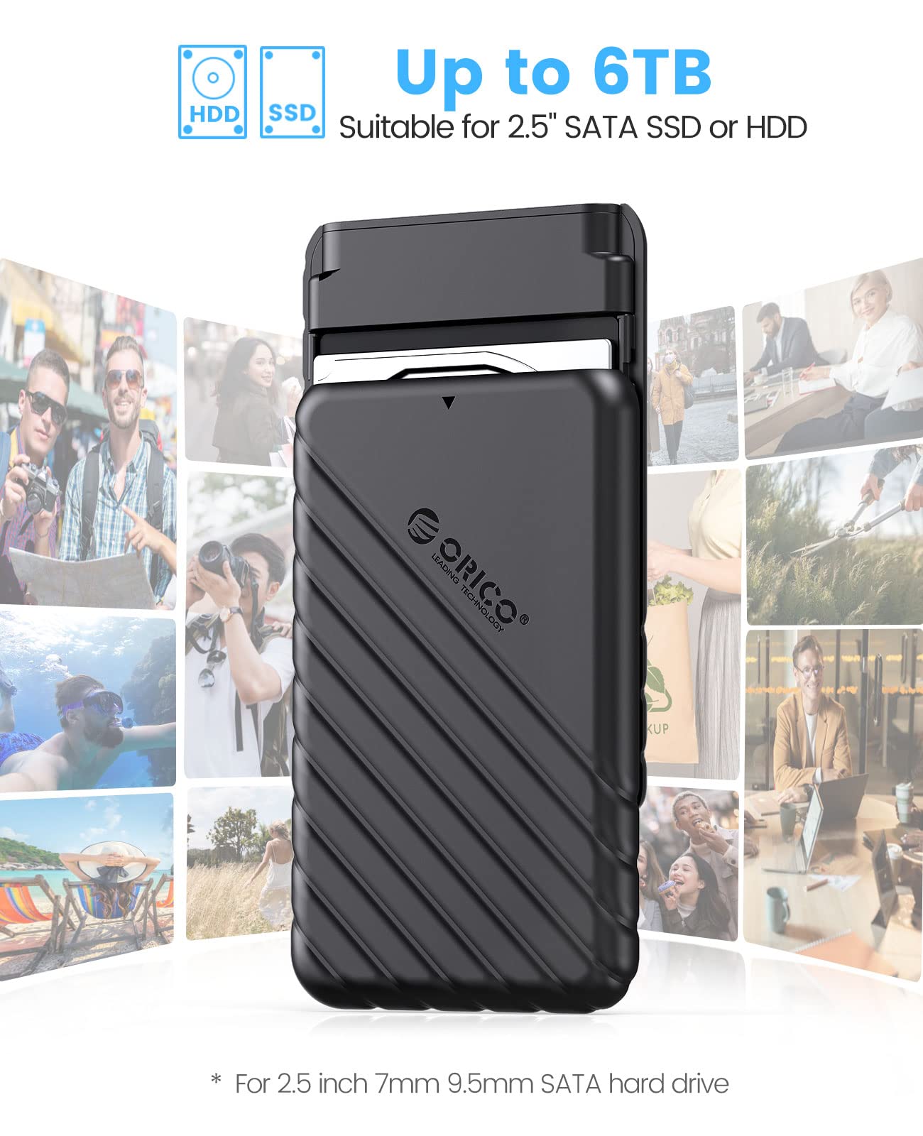 ORICO 2.5 inch USB C Hard Drive Enclosure USB 3.1 Gen 1 to SATA III External Hard Drive Case for SSD HDD 9.5 7mm Tool-Free with UASP, Black (25PW1-C3)