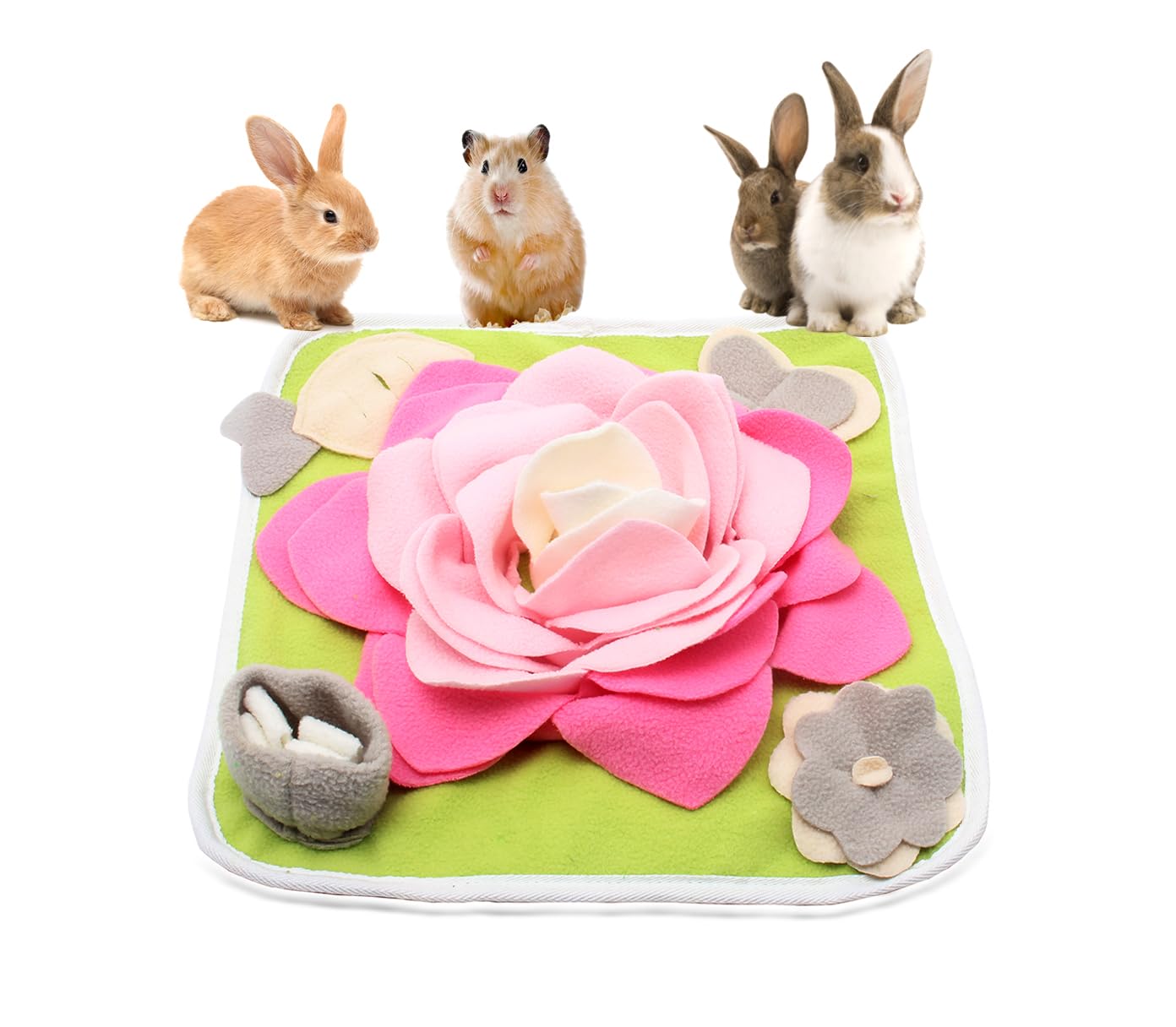Rabbit Foraging Mat Snuffle Mat for Small Animals Bunny Puzzle Toys Pets Interactive Feeding Mat for Guinea Pigs Hedgehog Chinchilla Puppies (Pink)