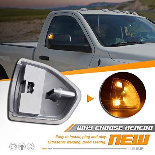 HERCOO LED Turn Signal Light Side Mirror Amber Lamps Right Tow Light Clear Cover Lens for 68302828AA 68302829AA Compatible with 2010-2018 Dodge Ram 1500 2500 3500 4500 5500