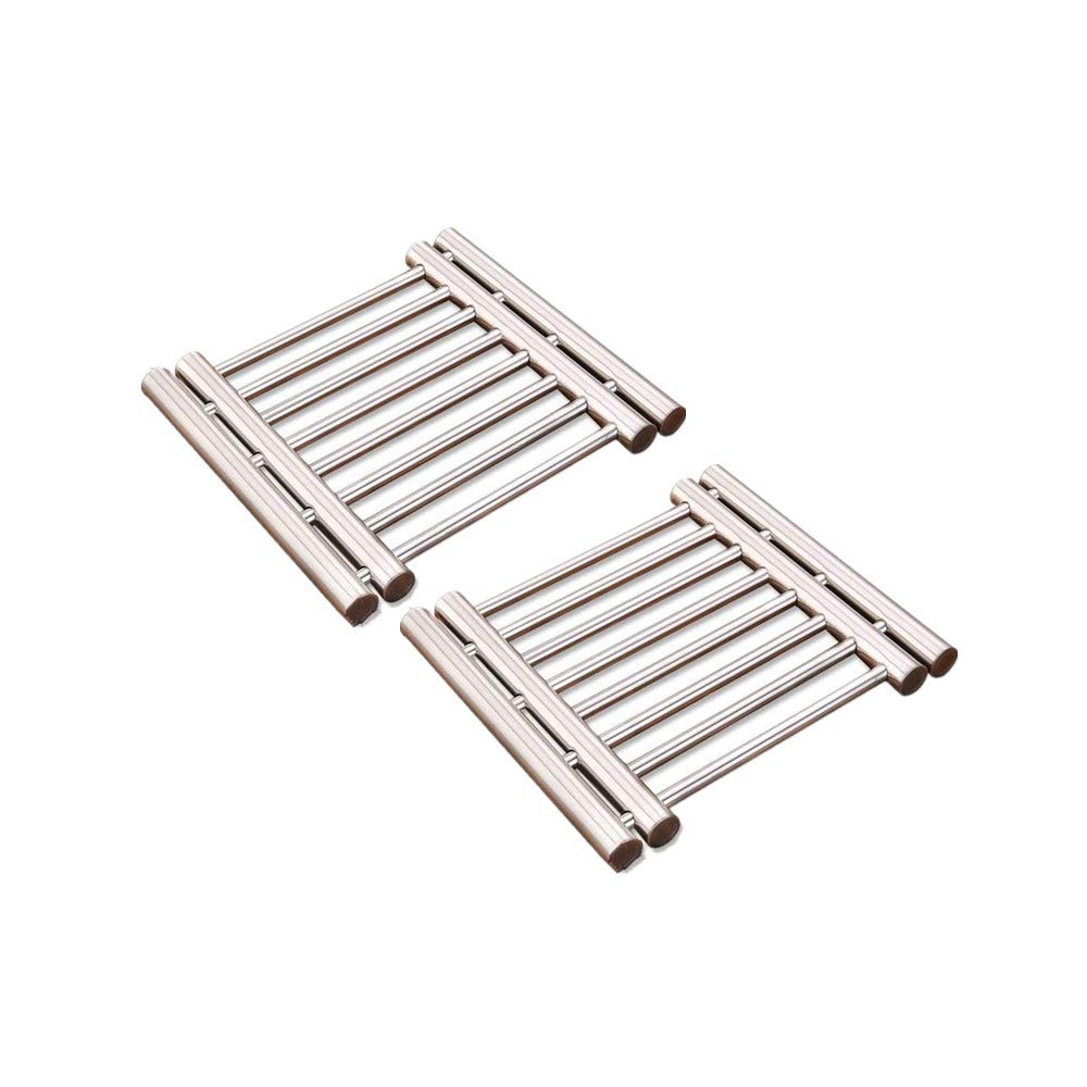 Leoyoubei 8x9 Metal expands Trivet Wite from 9" to 15" Multi-Purpose Spoon Rest and Kitchen Table mats Shrink Pads Non-Sliding hot pad and Pot Holder (Silver x 2)