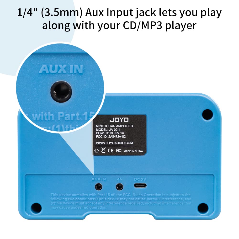 JOYO Combo Guitar Amplifier Bluetooth 5W Recharging Small Mini Practice Headphone Guitar Amp with Clean & Overdrive Channels (JA-02 II Blue)