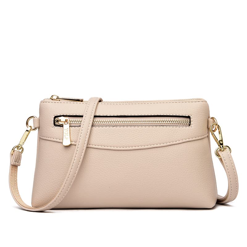 MINKARS Small Purse Leather Crossbody Bag Wristlet Clutch Shoulder Bag, Beige