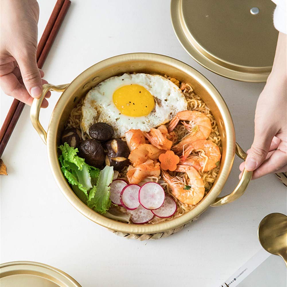 XICHENGSHIDAI Yellow Aluminum Pot South Korea Stretched Noodles Pot Instant Noodles Super Popular cooker-20cm/7.9inch
