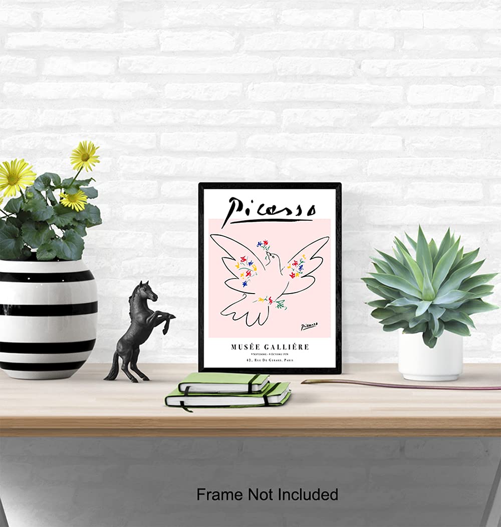 Pablo Picasso Minimalist Wall Art - Abstract Mid Century Modern Gallery Wall Art- Museum Poster - Line Art Wall Decor- Aesthetic Room Decor- Boho Wall Decor- The Impressionists - Dove of Peace