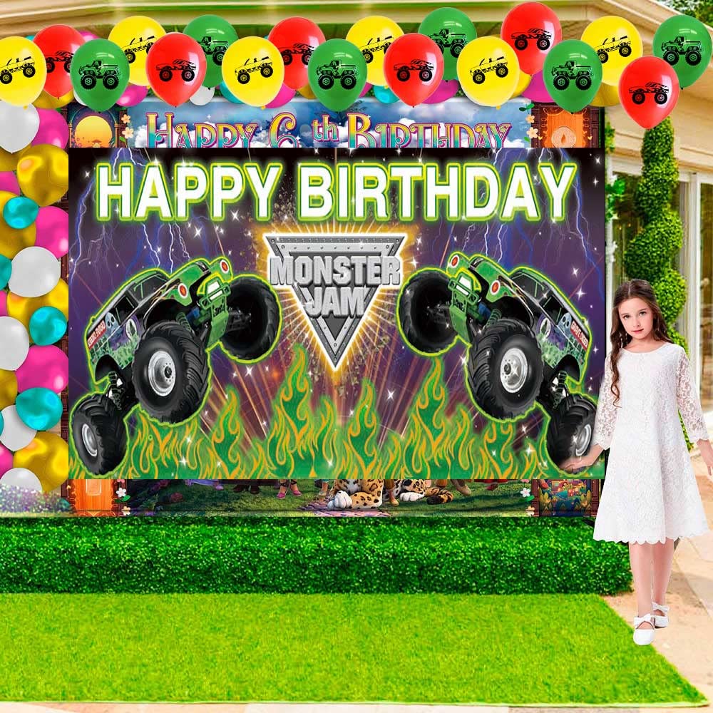 Monster Jam Party Supplies Plates Monster Truck Decorations Birthday Decor Backdrop Banner