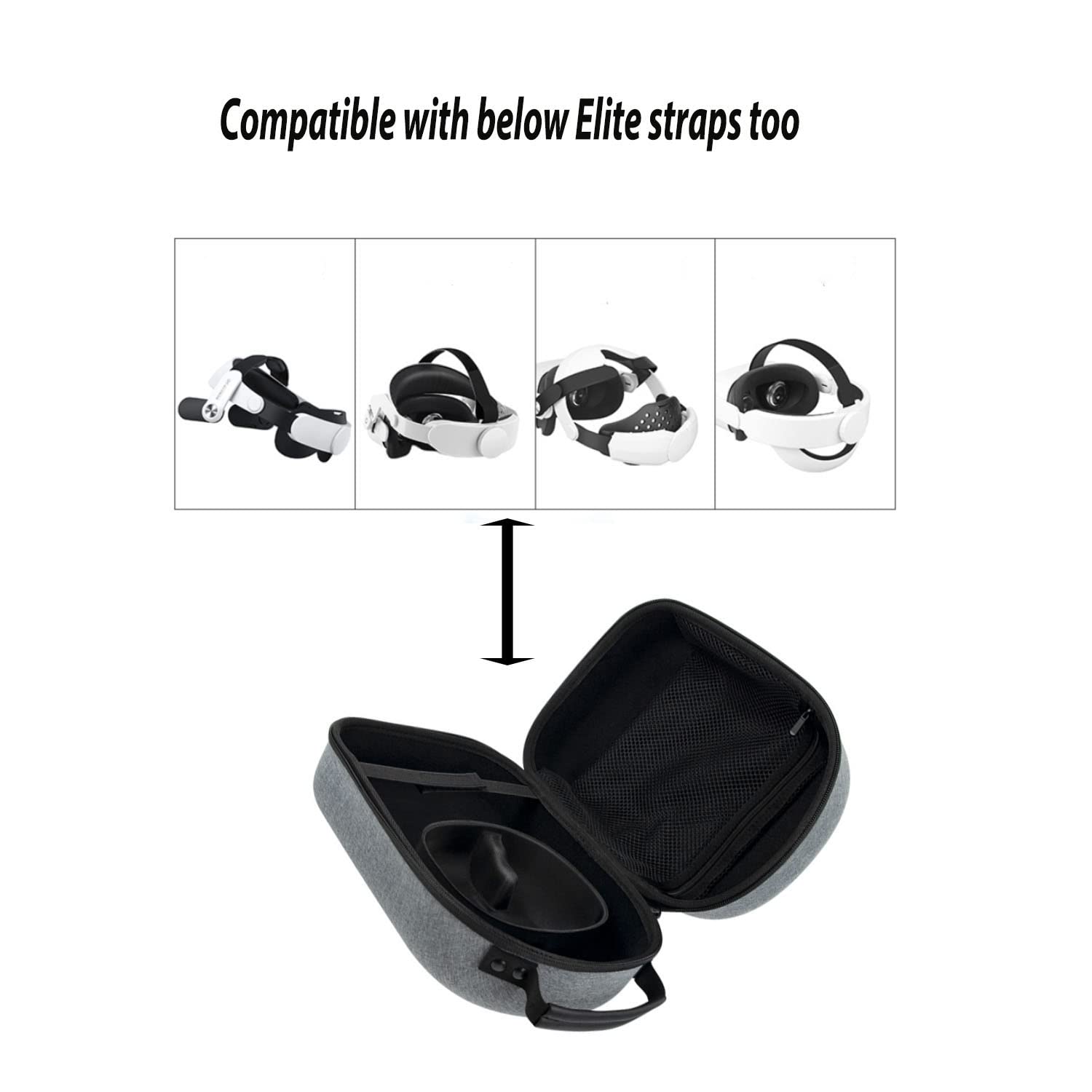 Hard Carrying Case for Oculus Quest 2 Elite Strap,Headset Storage Bag Splashproof Case for VR Headset,Protection Case Travel and Home Storage,Grey