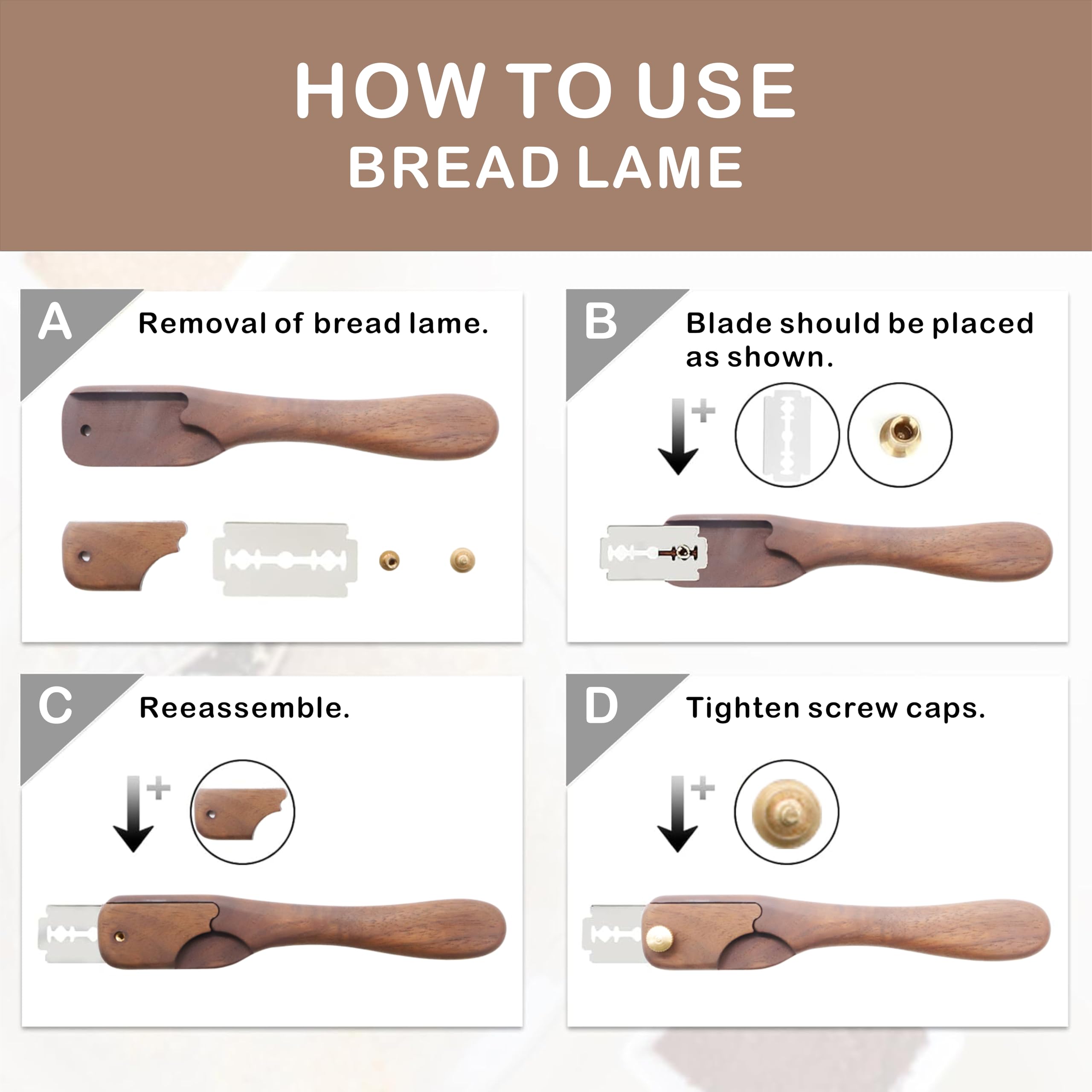 RillyRellow Premium Mini Bread Lame Decoration, Hand Wooden Crafted Bread Lame Slashing Tool, for Dough Scoring Knife, Cut Patterns for Sourdough Bread Slashing, Black Walnut (Without Blade)