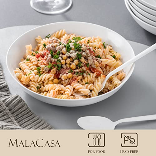 MALACASA Pasta Bowls, 40oz Large White Serving Bowls Porcelain Salad Bowls Set of 6 Soup Bowls for Kitchen Ceramic Wide Shallow Pasta Bowls Pasta Plates Microwave and Dishwasher Safe