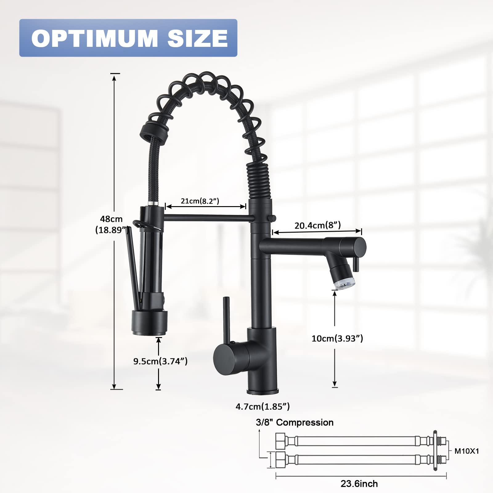 NeierThodore Kitchen Faucet with LED,Stainless Steel Single Handle Single Hole Kitchen Sink Faucet with Pull Down Sprayer,Spring Matte Black Kitchen Faucets
