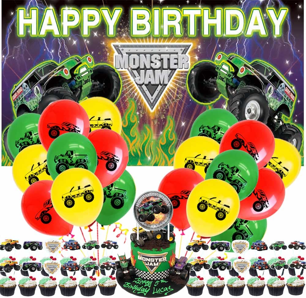 Monster Jam Party Supplies Birthday Decorations Truck Plates Balloons Banner Cake Toppers Set Decorations Decor