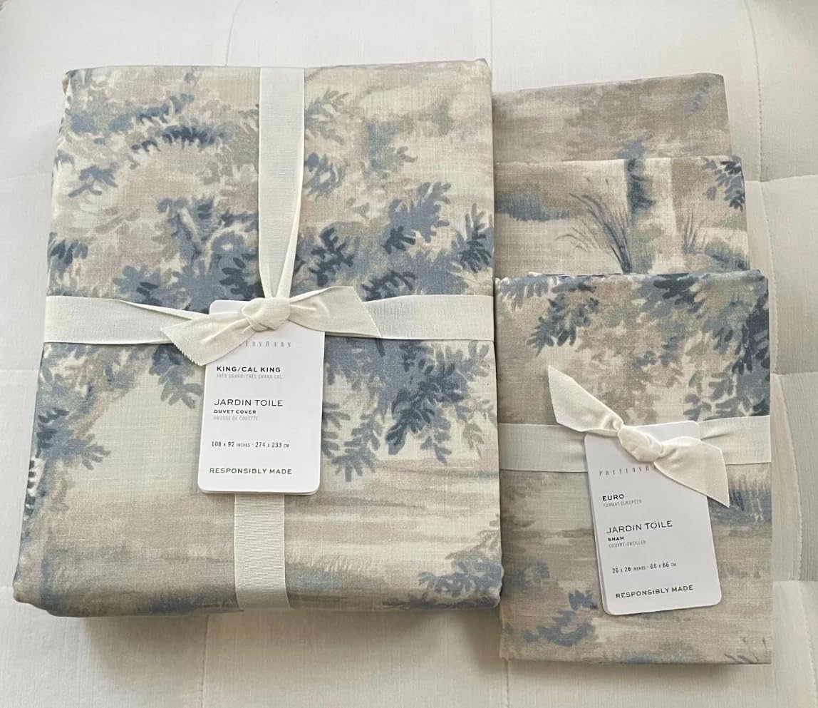 Pottery Barn Jardin Toile Duvet Cover King/California King & Three Euro Shams ~Blue