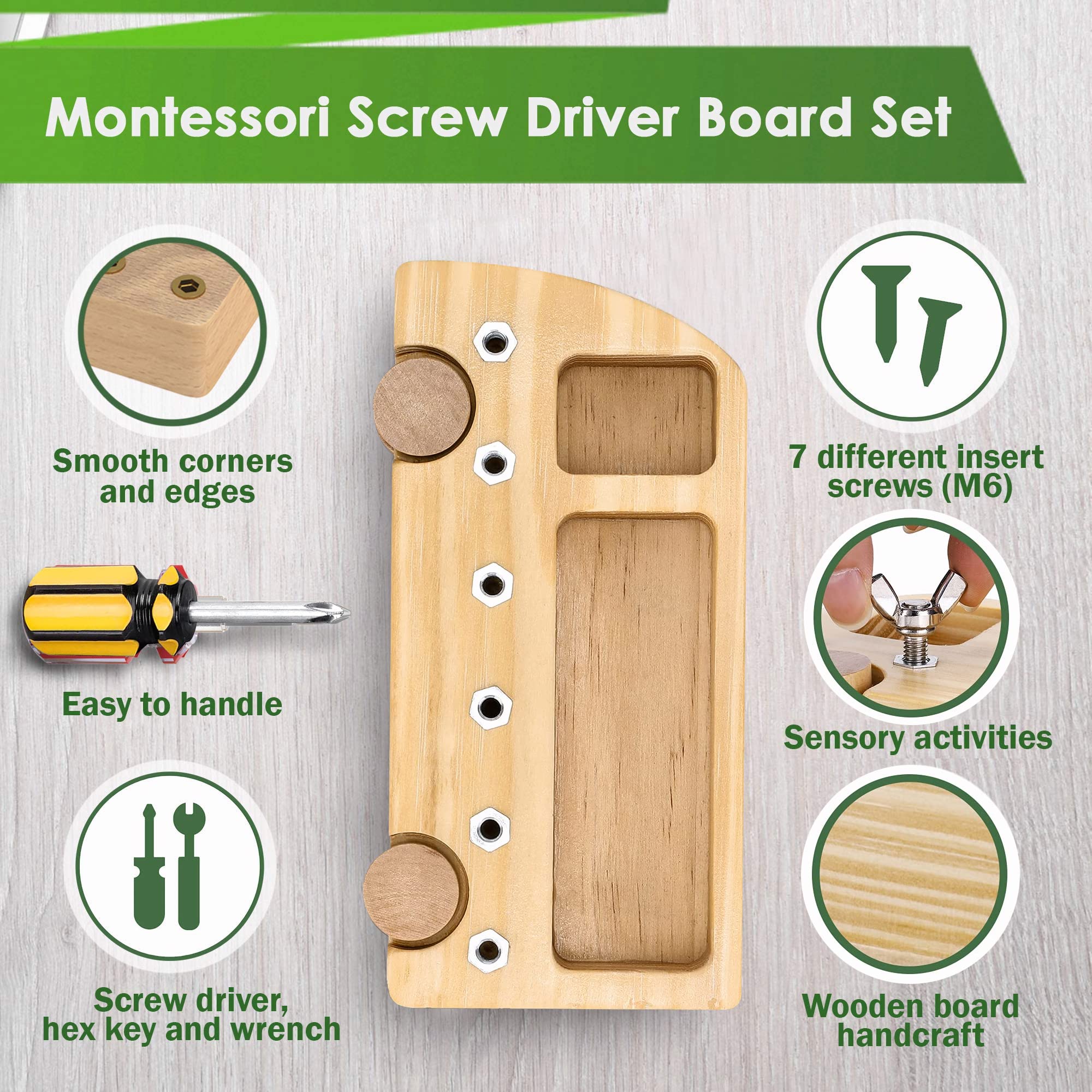 Montessori Screwdriver Board Set, Montessori Toys for 3+ Year Old, Basic Skills Sensory, Learning Sensory Bin Toys Preschool Materials,Toddler Fine Motor Skill Construction Building STEM Toy Set
