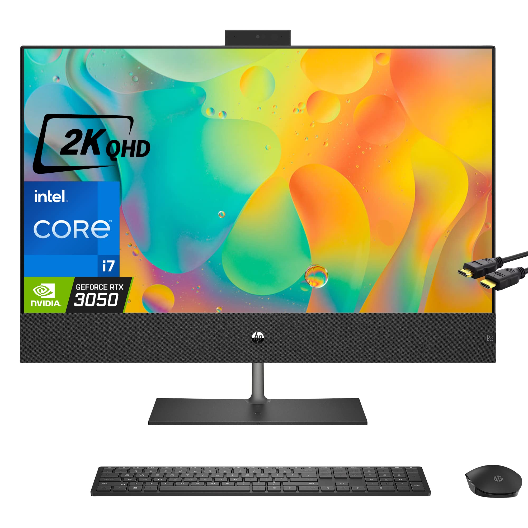 HP Pavilion 31.5" All-in-One Desktop Computer, QHD(2560 x 1440), Core i7-12700T(12 Cores), RTX 3050 Graphics, 32 GB RAM - 2 TB PCIe SSD, 2K Display, Wi-Fi 6, B&O Audio, IR Webcam, Windows 11 Pro