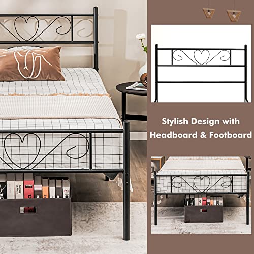 RIVALLYCOOL 12.5”-High Metal Bed Frame, Heavy-Duty Twin-XL Platform Bed Frame w/Sturdy Steel Slat Support, Headboard & Footboard, Mattress Foundation w/Storage, No Box Spring Needed, Easy Assembly