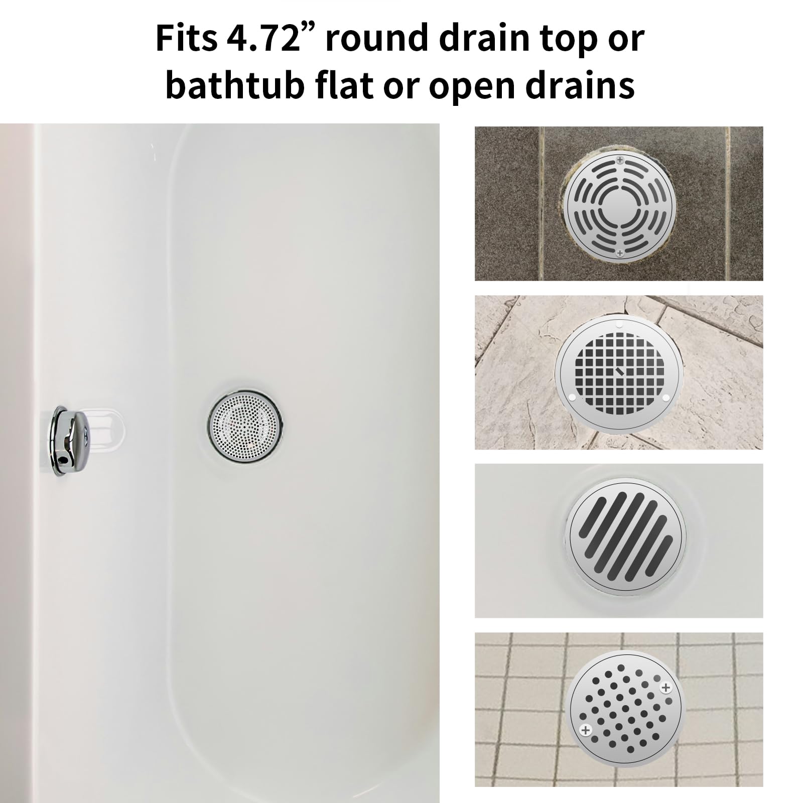 Ohtomber Shower Drain Hair Catcher - 2PCS 4.72β Shower Stall Sink Drain Cover Strainer, Stainless Steel Bathtub Hair Trap Stopper, Bathroom Floor Drain Hair Filter Screen Protector with Silicone Rim